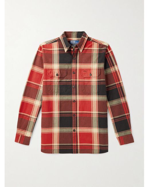Polo Ralph Lauren Checked Brushed-Cotton Oxford Shirt in Red for Men ...