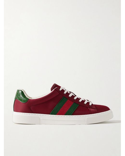 Gucci Ace Croc-effect Leather And Webbing-trimmed Twill Sneakers in Red ...