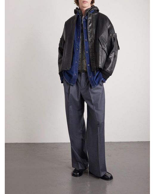 Beams Plus Leather Bomber Jacket in Black for Men | Lyst UK