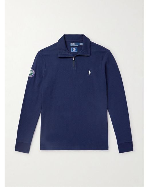 Polo Ralph Lauren Wimbledon Appliquéd Logo-embroidered Cotton-piqué Half-zip Sweater in Blue for ...