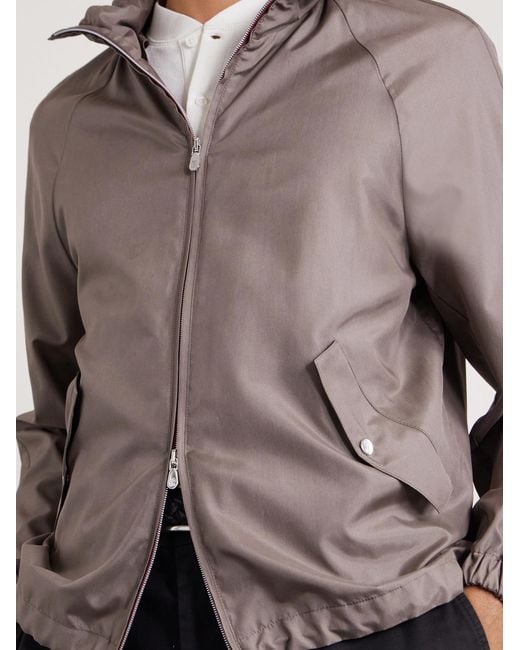 Brunello Cucinelli Silk-blend Bomber Jacket in Brown for Men | Lyst UK