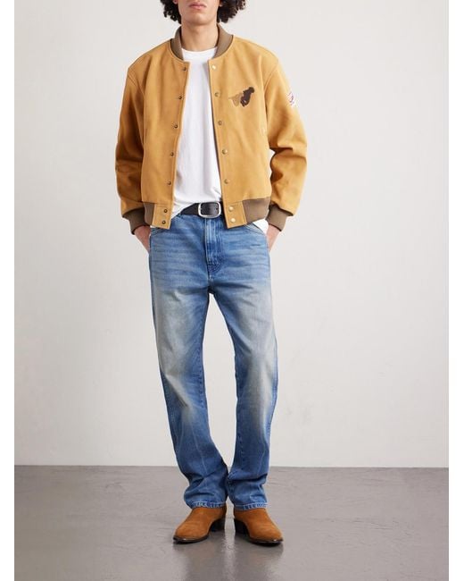 CHERRY LA Wrangler Logo-appliquéd Embroidered Suede Jacket in Natural ...