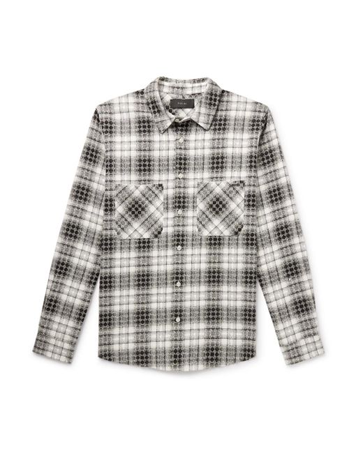 Amiri Distressed Logo-jacquard Checked Cotton-flannel Shirt in White ...