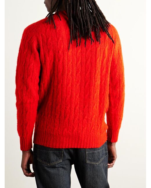 Drake's Cable-Knit Shetland Wool Sweater in Red for Men | Lyst UK
