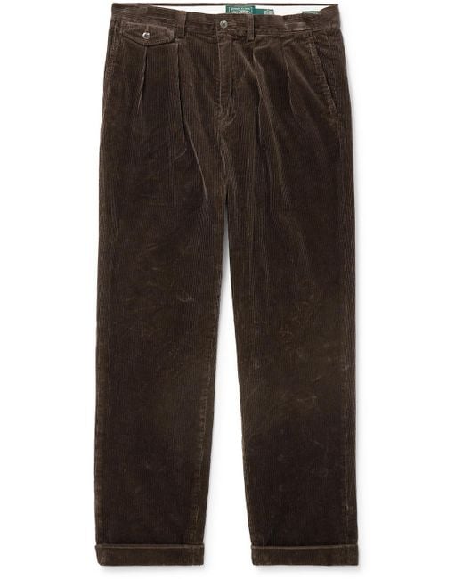 Polo Ralph Lauren Polo Country Slim-fit Straight-leg Pleated Cotton-corduroy Trousers in Brown ...