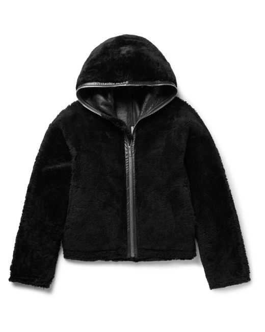Rick Owens Leather Trimmed Shearling Hooded Jacket In Black For Men Lyst