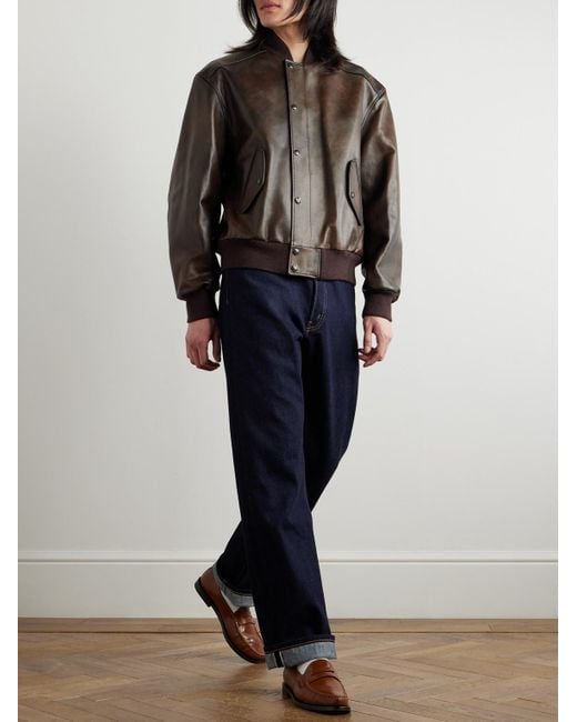 Celine Teddy Full-Grain Leather Bomber Jacket in Black for Men | Lyst UK