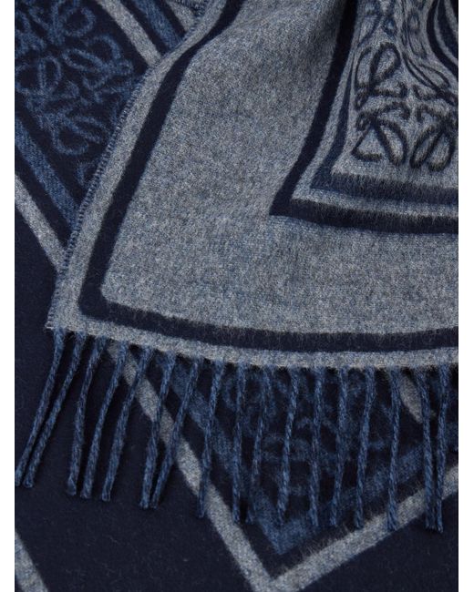 Loewe Fringed Wool And Cashmere-Blend Scarf in Blue for Men | Lyst UK