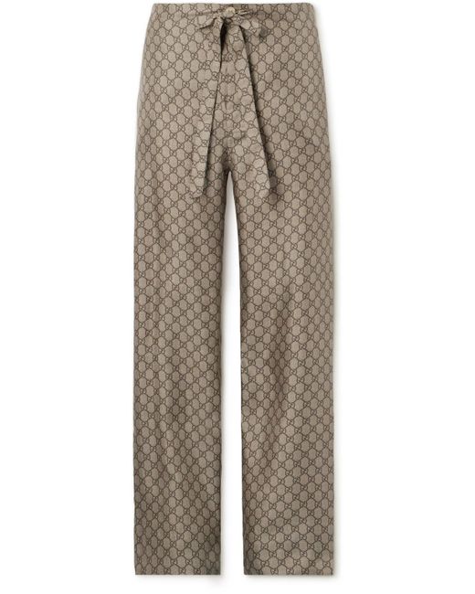 Gucci Straight-Leg Monogrammed Silk Trousers in Natural for Men | Lyst