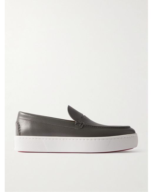 Christian Louboutin Paqueboat Full-Grain Leather Penny Loafers in Grey ...