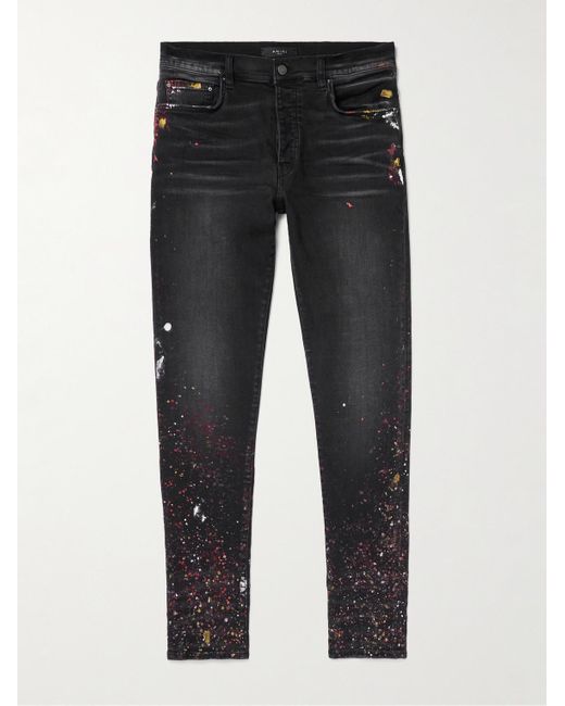 Amiri Skinny-Fit Paint-Splattered Jeans in Black for Men | Lyst UK
