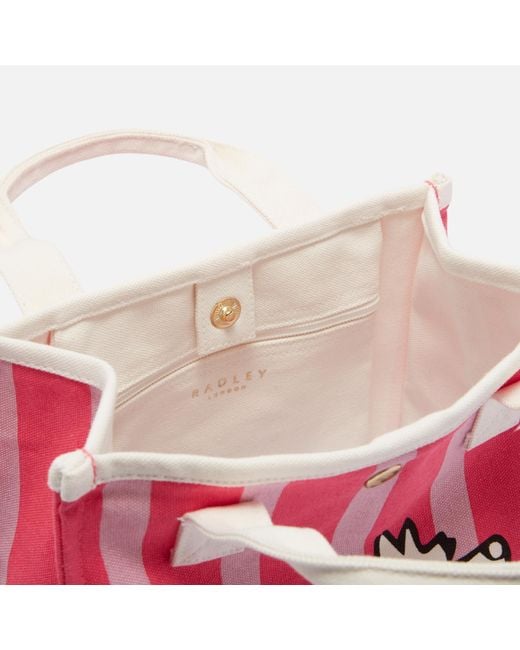 Radley Magic Carousel Striped Small Grab Canvas Bag in Pink | Lyst