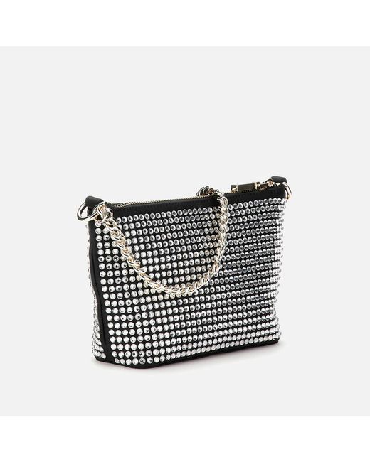 Guess Gilded Glamour Mini Zip Rhinestone Bucket Bag in Black | Lyst