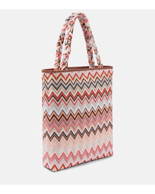 Missoni Zigzag Large Leather-Trimmed Tote Bag in Pink | Lyst