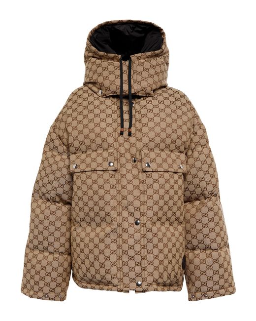 Gucci Gg Canvas Puffer Down Jacket In Brown Lyst