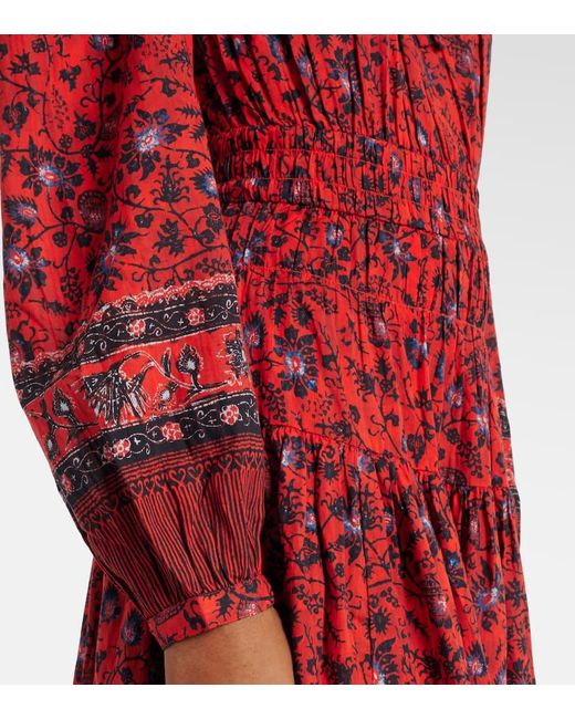 Ulla Johnson Mona Floral Cotton-blend Midi Dress in Red | Lyst
