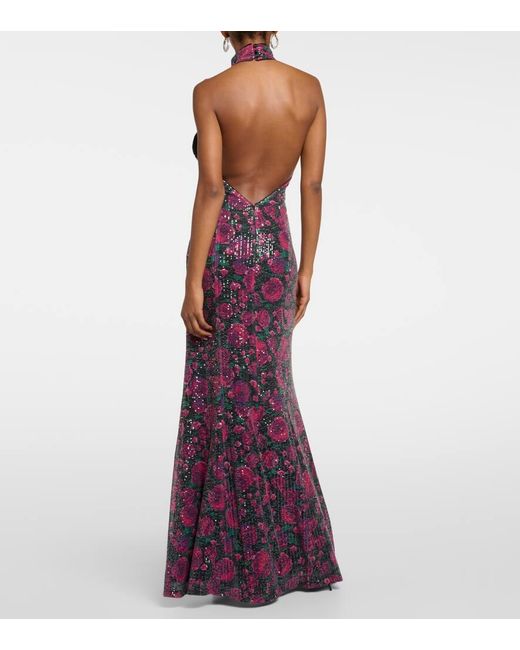 ROTATE BIRGER CHRISTENSEN Sequined Halterneck Maxi Dress in Purple | Lyst