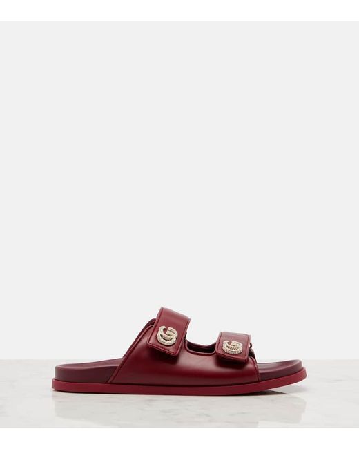 Gucci Gg Crystal-Embellished Leather Sandals in Red | Lyst