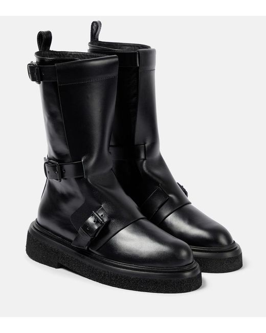 Max Mara Buckles Leather Knee-high Boots in Black | Lyst