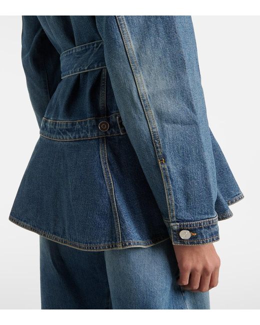 Alaïa Peplum Denim Jacket in Blue | Lyst