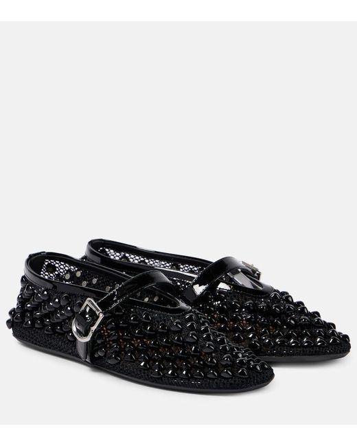 Alaïa Studded Mesh Mary Jane Flats in Black | Lyst