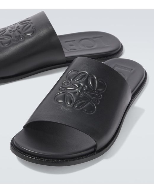 Loewe Paula's Ibiza Flex Anagram Leather Slides in Black for Men | Lyst