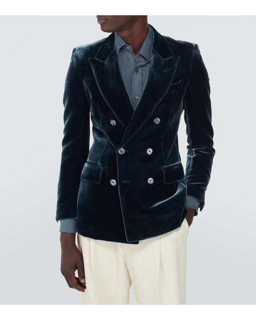 Tom Ford Double-Breasted Velvet Suit Jacket in Blue for Men | Lyst