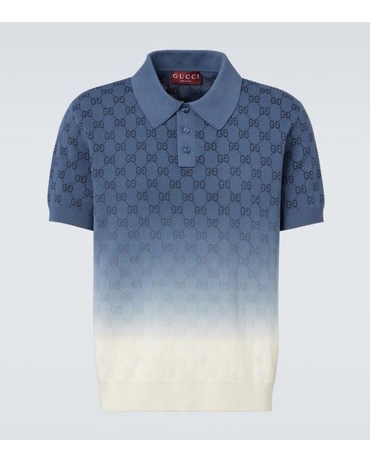 Gucci Gg Cotton Knit Jacquard Polo Shirt, Ready-To-Wear in Blue for Men ...