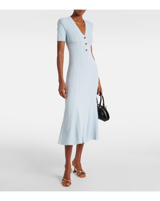 Self-Portrait Pointelle Midi Dress in Blue | Lyst