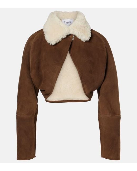 Alaïa Shearling-Trimmed Suede Button-Front Jacket in Brown | Lyst