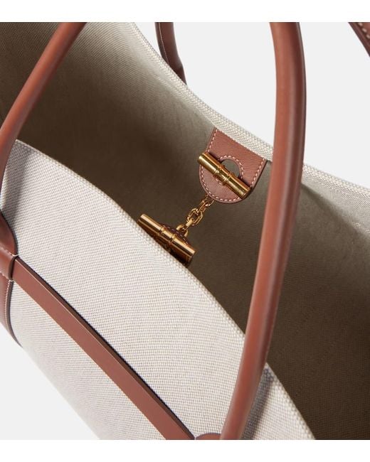 Loro Piana Ghiera Large Leather-Trimmed Canvas Shopper in White | Lyst