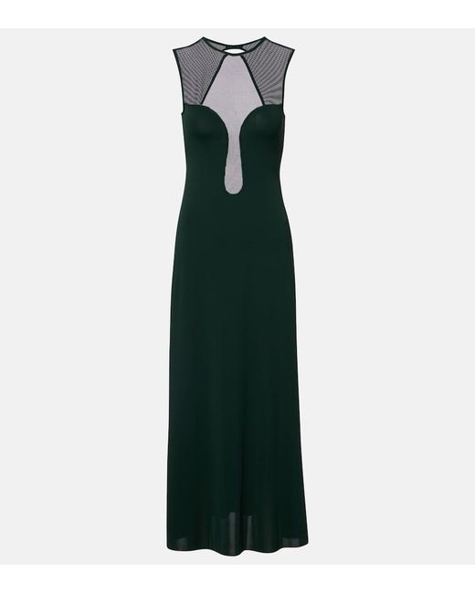 Eres Scene Mesh-Trimmed Jersey Maxi Dress in Green | Lyst UK
