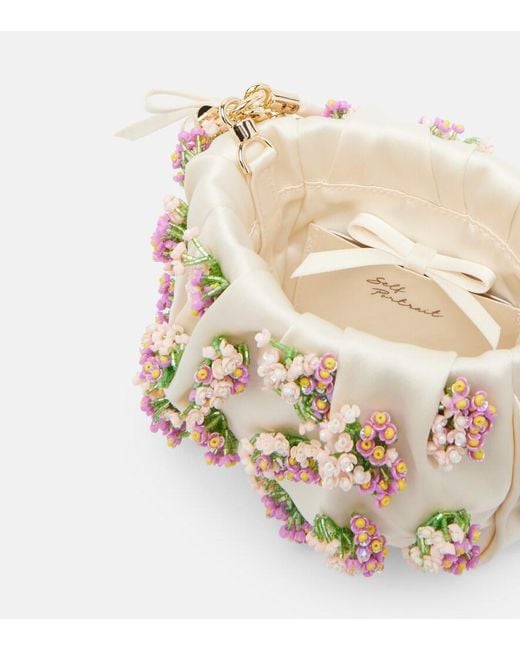 Self-Portrait Beaded Floral Satin Tote Bag in White | Lyst