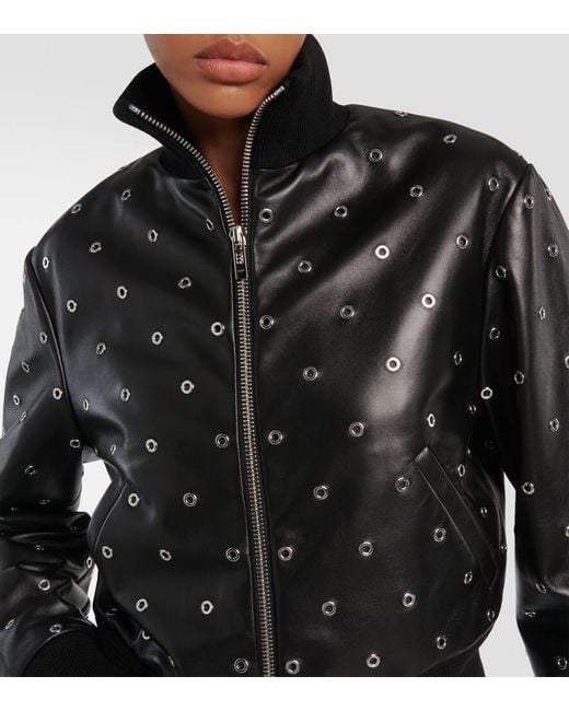 Alaïa Studded Leather Bomber Jacket in Black | Lyst