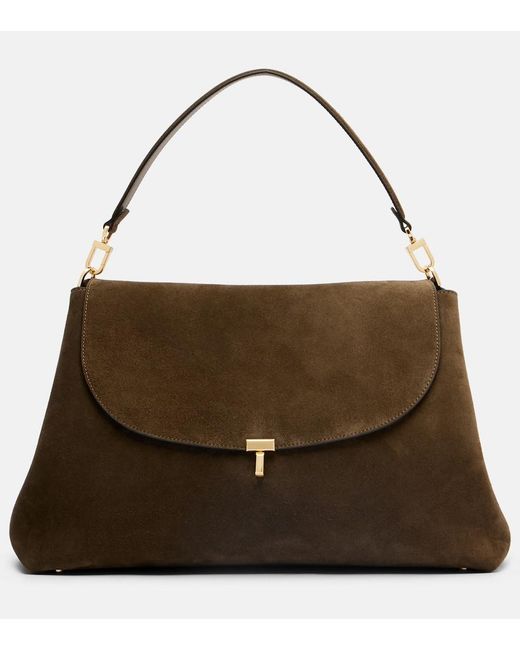 TOTEME T-Lock Suede Shoulder Bag in Brown | Lyst