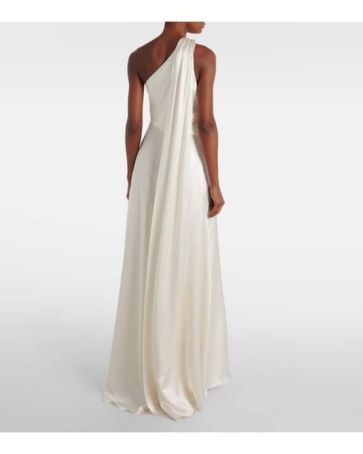 Max Mara Bridal Pamela Draped Silk Satin Gown in White | Lyst