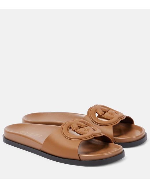 Gucci Cut Leather Sandals in Brown | Lyst