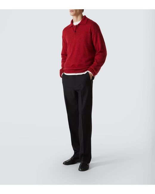 The Row Gere Silk And Mohair Tweed Polo Sweater in Red for Men | Lyst