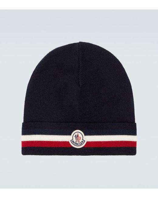 Moncler Logo Virgin Wool Beanie in Blue for Men | Lyst UK