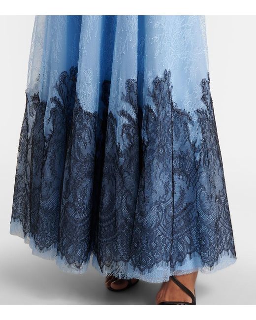 Costarellos Gallie Chantilly Lace Gown in Blue | Lyst