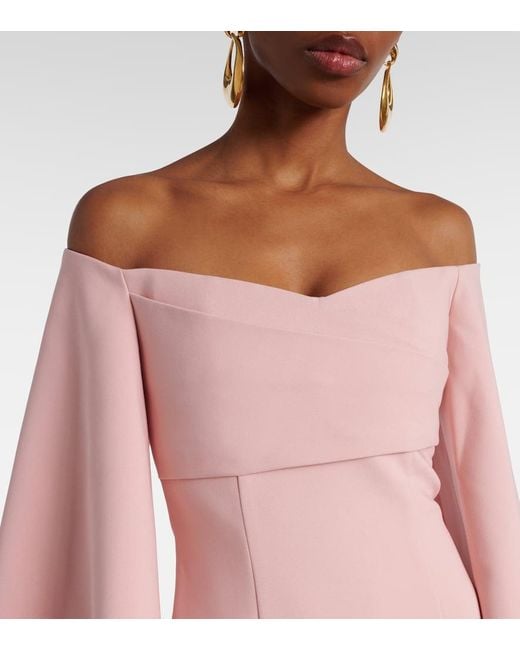 Solace London Rina Off-Shoulder Crepe And Satin Gown in Pink | Lyst