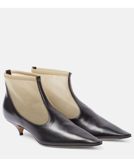 The Row Mesh Leather-Trimmed Ankle Boots in Brown | Lyst