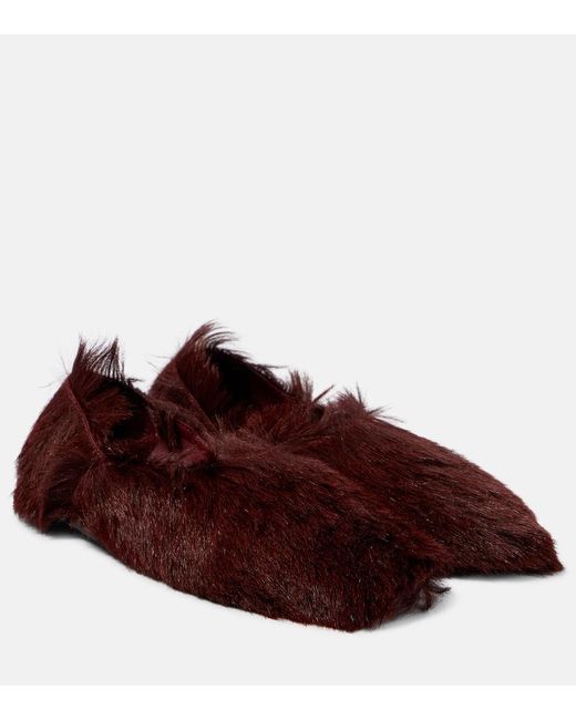 Jil Sander Calf Hair Flats in Brown | Lyst