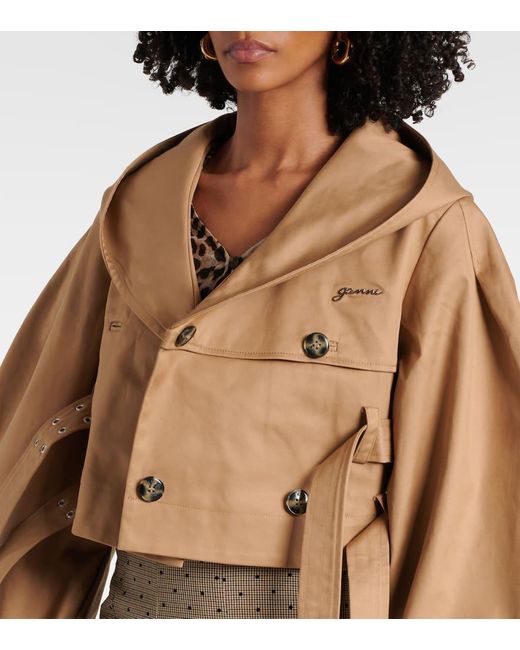 Ganni Double-Breasted Cotton Jacket in Natural | Lyst