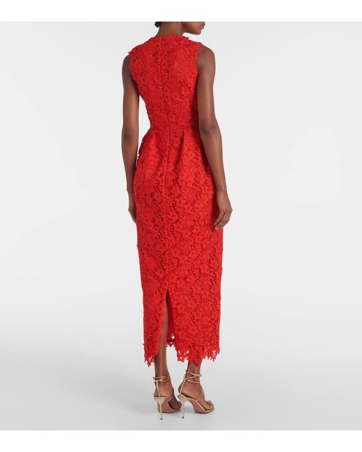 Safiyaa Alani Lace Midi Dress in Red | Lyst