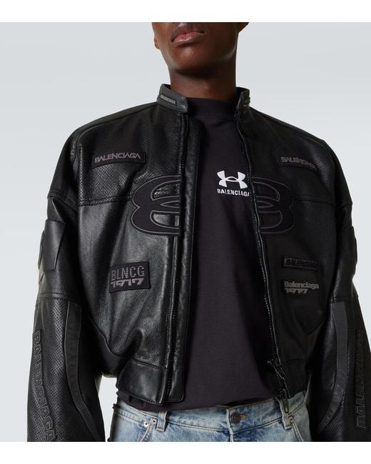 Balenciaga Round Leather Biker Jacket in Black for Men | Lyst