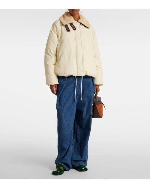 Loewe Shearling-Trimmed Cotton-Blend Puffer Jacket in Natural | Lyst UK