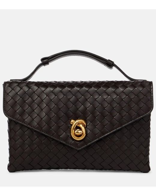 Bottega Veneta Knot Lock Intrecciato Leather Crossbody Bag in Black | Lyst