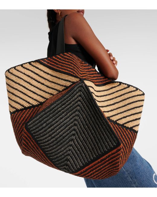 Loewe Puzzle Fold Xxl Raffia Tote Bag in Black | Lyst UK