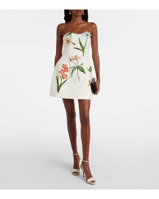 LEO LIN Rosario Embroidered Velvet Minidress in White | Lyst